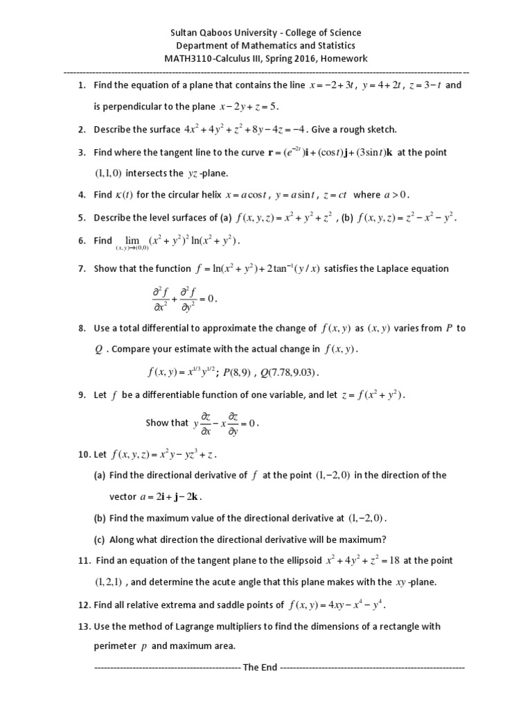HW Spring 2016 | PDF | Derivative | Mathematical Analysis