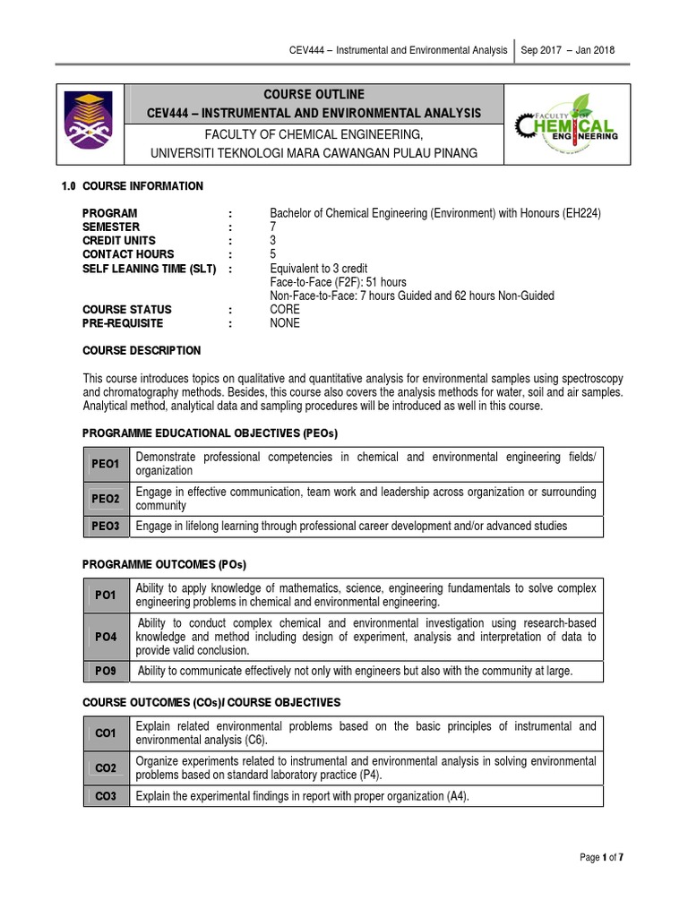 Course Outline CEV444 (Sep 2017-Jan 2018) | PDF | Gas Chromatography ...