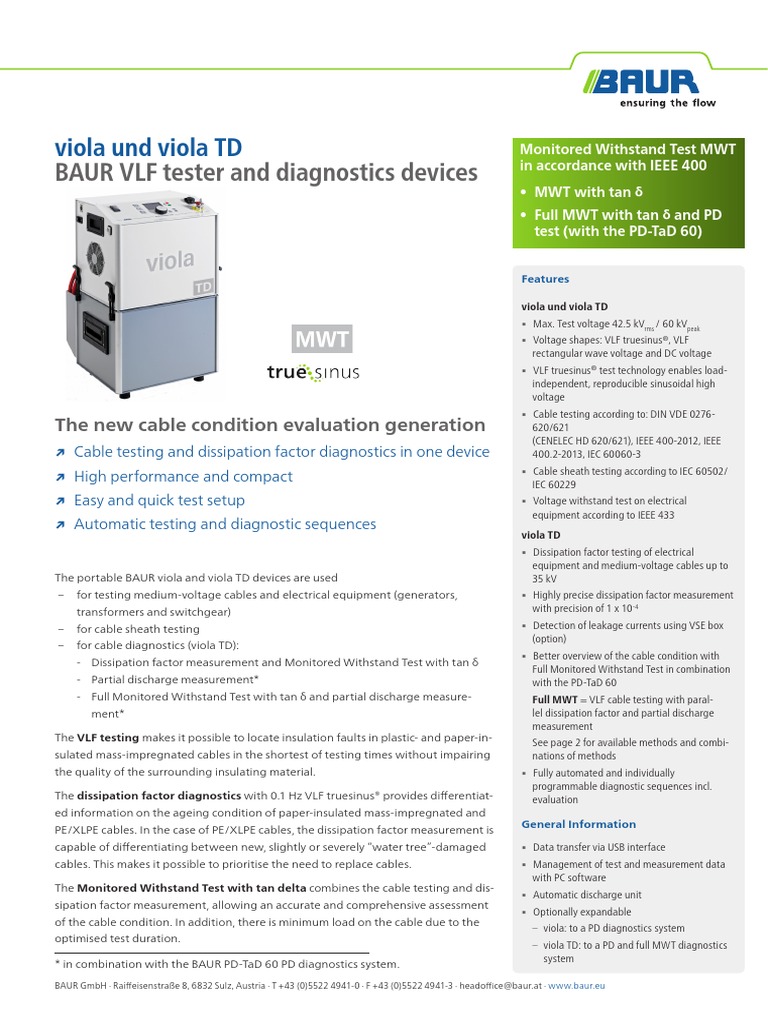 DS VLF Tester and Diagnostics Device Viola Viola TD BAUR En-Gb | PDF ...
