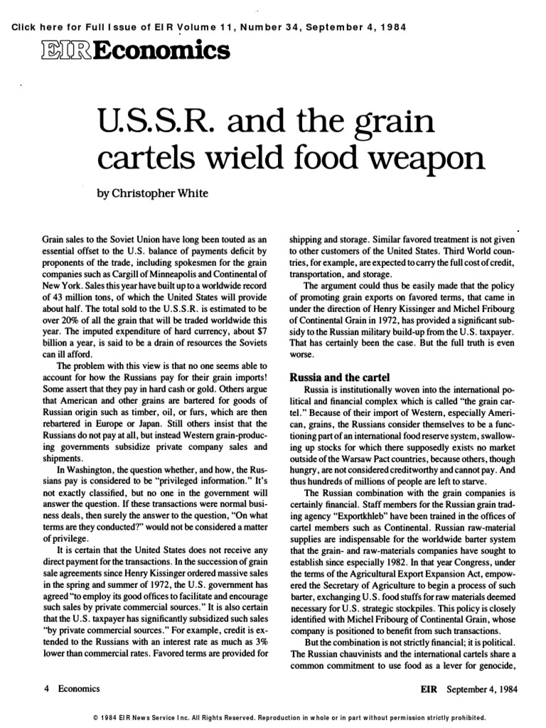 Eirv11n34-19840904 004-Ussr and The Grain Cartels Wield | PDF | Famine ...