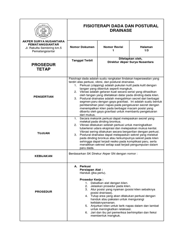 Fisioterapi Dada Dan Postural Drainase | PDF