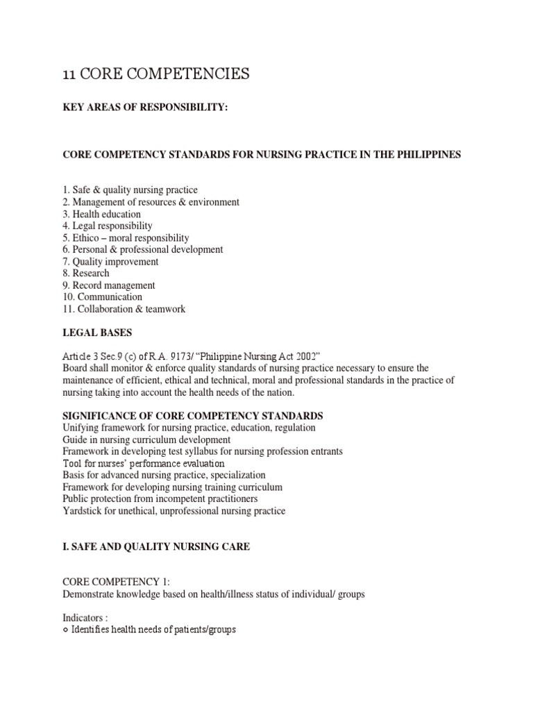 11 Core Competencies | PDF | Nursing | Health Education