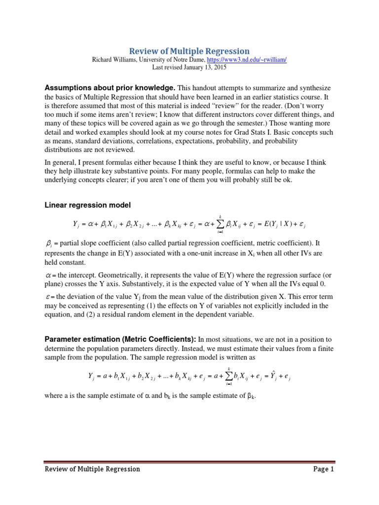 Review Of Multiple Regression Pdf Errors And Residuals Coefficient Of Determination 