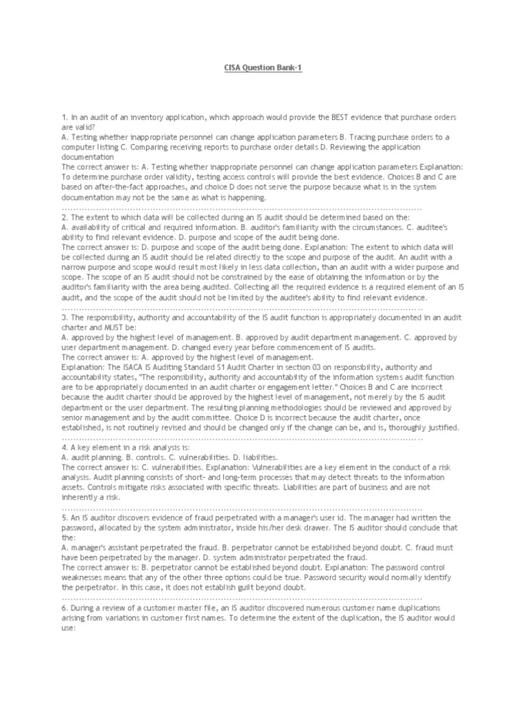 CISA Question Bank-1 | PDF | Threat (Computer) | Audit