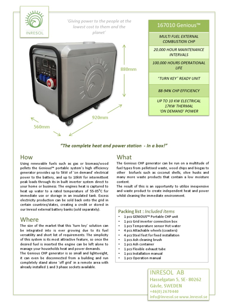 Data Sheet Genious | PDF | Water Heating | Cogeneration