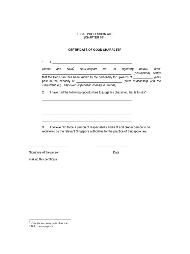 Sample of A Certificate of Good Character | PDF