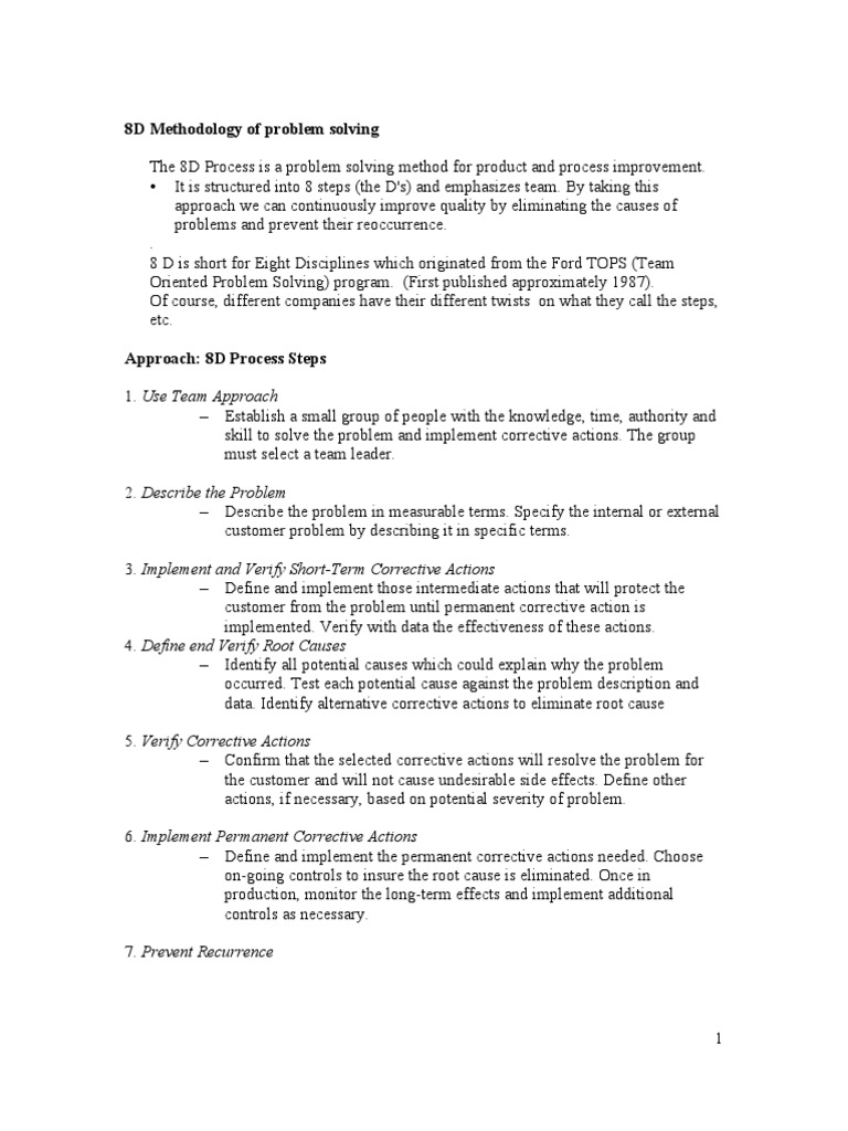 8D Methodology of Problem Solving | PDF | Cognitive Science | Business
