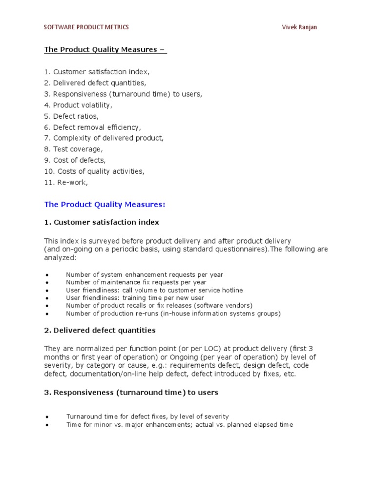 The Product Quality Measures | PDF | Reliability Engineering ...