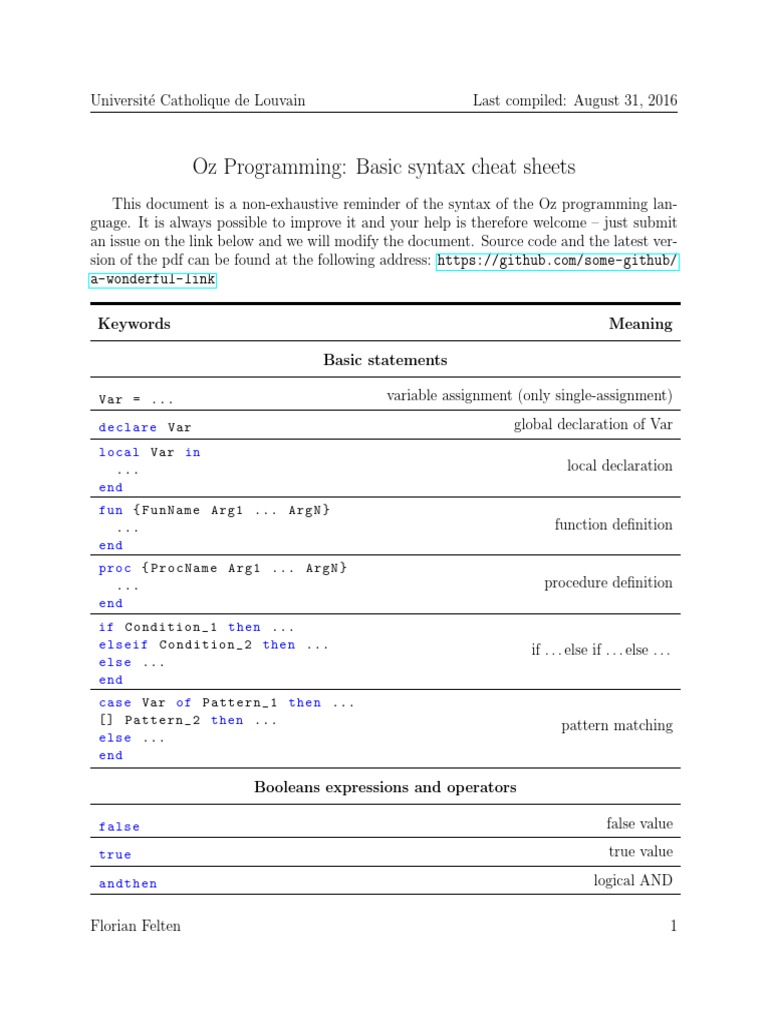 Oz Cheatsheet | PDF | Areas Of Computer Science | Computing