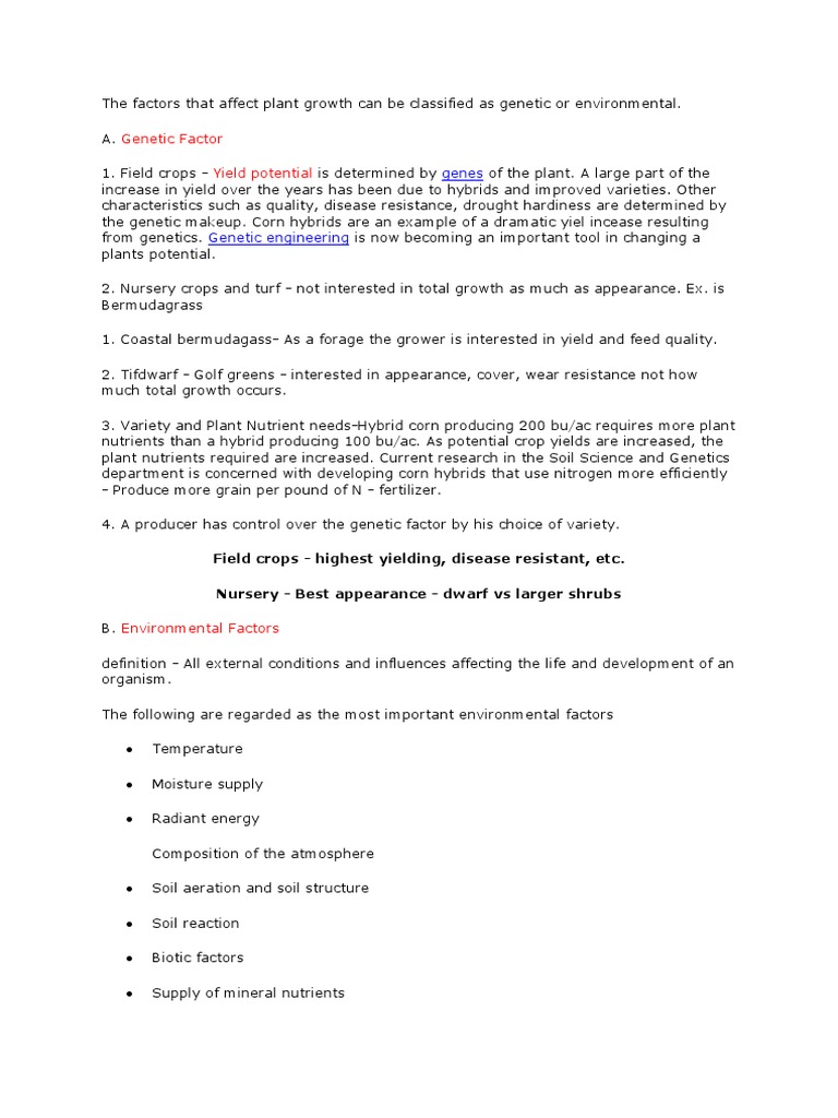 Factors Influencing Plant Growth | PDF | Biology | Plant Hormone