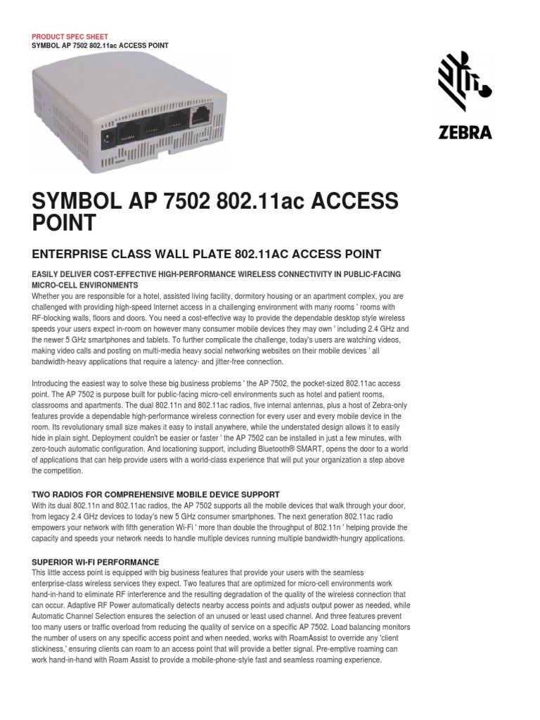 AP 7502 Spec Sheet | PDF | Ieee 802.11 | Wireless Access Point