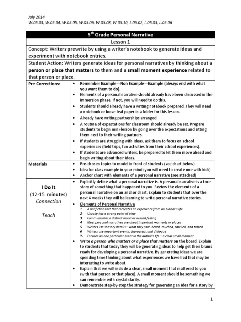 5th Grade Personal Narrative | PDF | Narrative | Narration