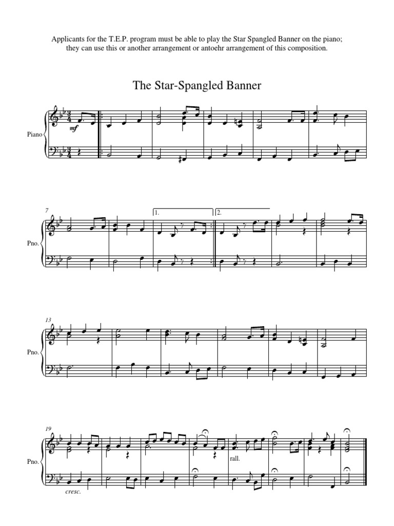 Star Spangled Banner Easy Piano | PDF | The Star Spangled Banner ...
