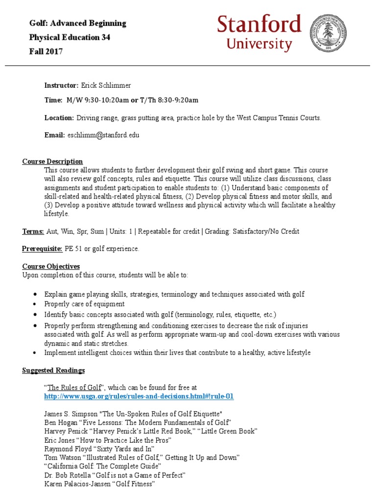 Advanced Beginning Golf 1 | PDF | Homework | Syllabus