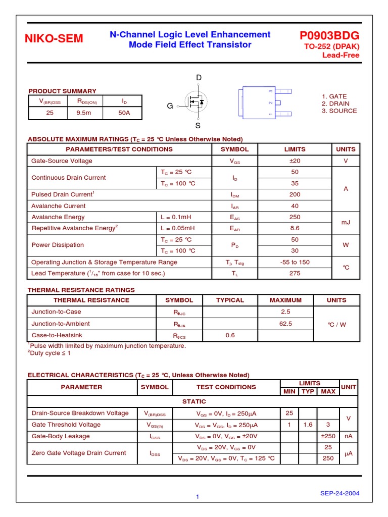 P0903BDG MOSFET Datasheet Overview | PDF