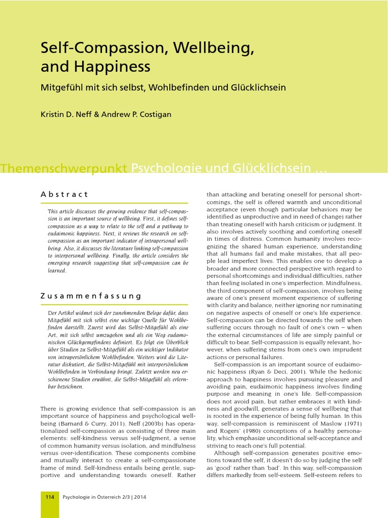 Self Compasion Neff&Costigan | PDF | Compassion | Applied Psychology