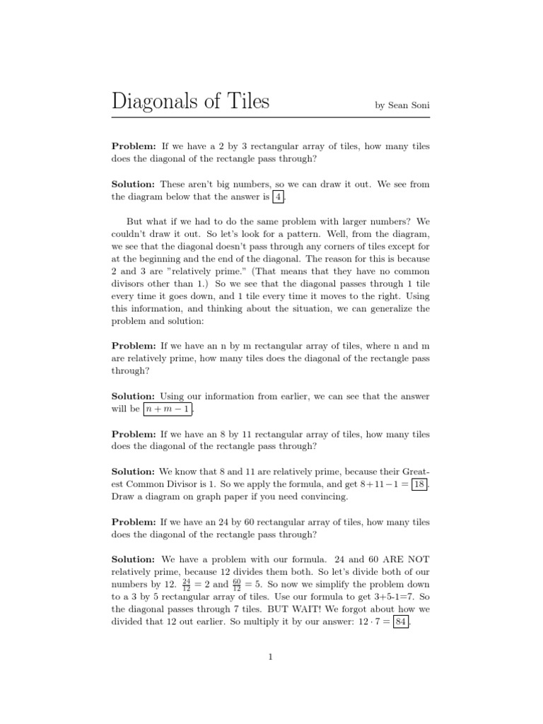 Diagonals of Tiles Formula | PDF | Rectangle | Geometry