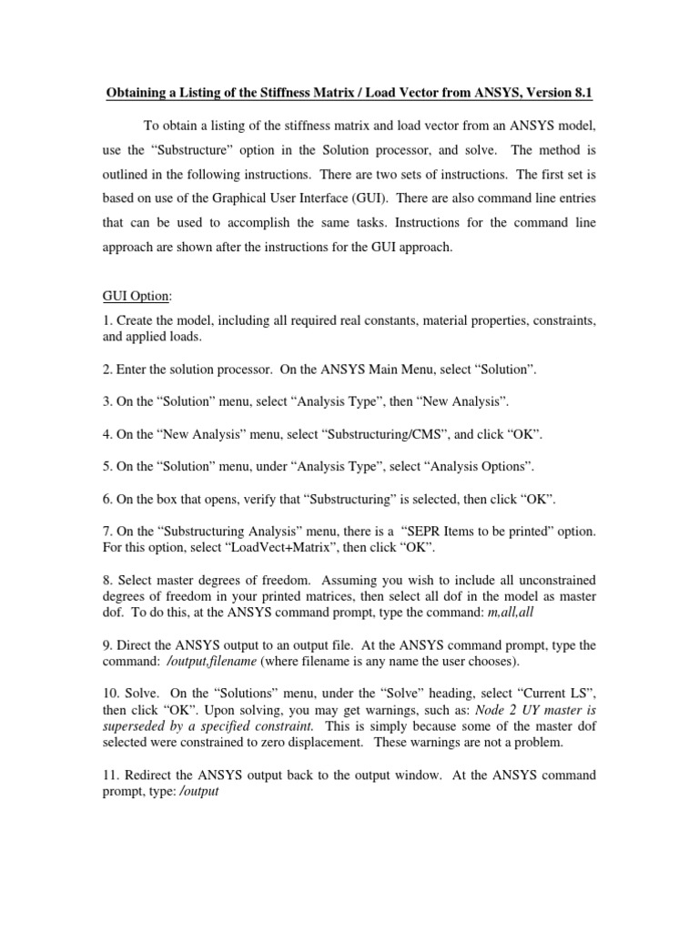 ANSYS Stiffness Matrix v8p1 | PDF | Command Line Interface | Stiffness