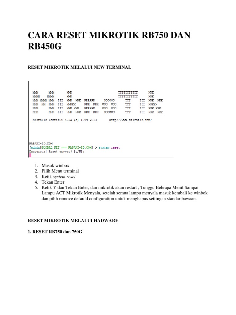 Cara Reset Mikrotik RB750 dan RB450G | PDF