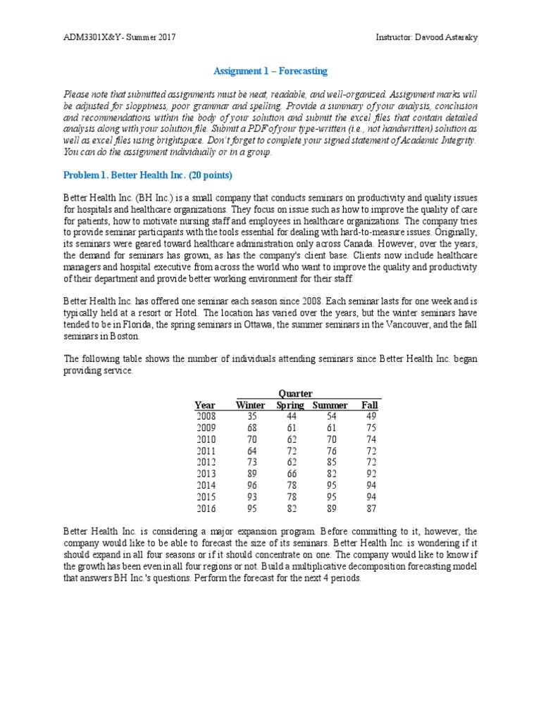 Assignment 1 2 Pdf Pdf Forecasting Time Series