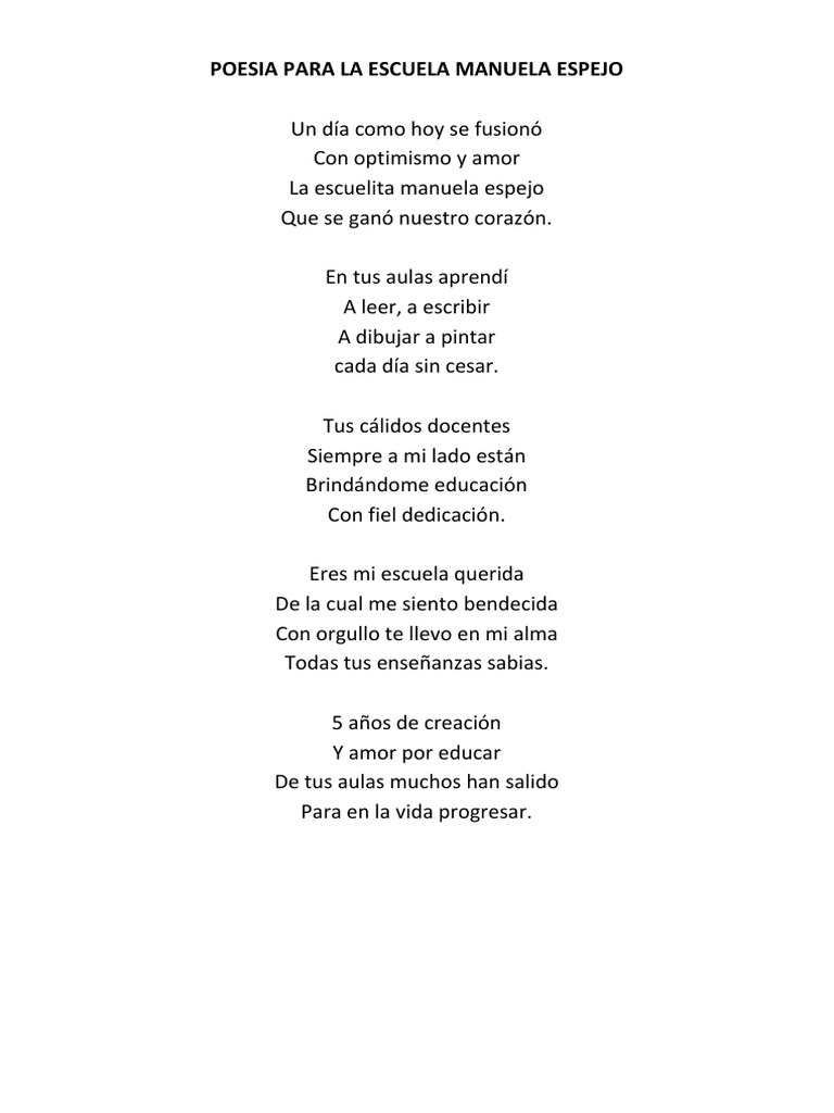 Poesia de Escuela | PDF | Relaciones personales, crianza y desarrollo ...