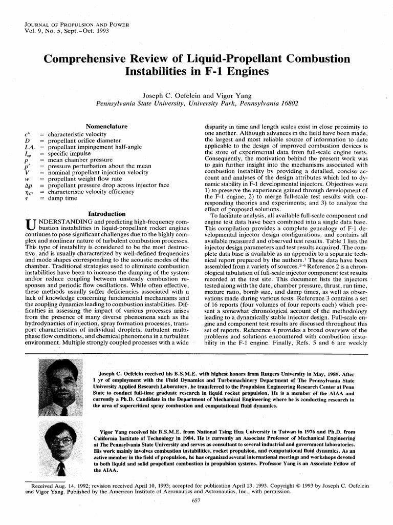 Review of Combustion Instabilities F1 Engine. JPP (1993, Oefelein ...