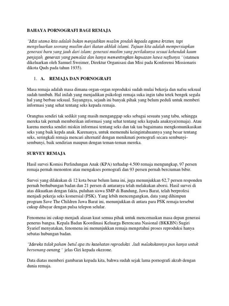 Bahaya Pornografi Bagi Remaja | PDF