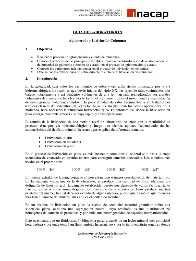 Guía de Aglomerado y Lixiviación | PDF | Minerales | Roca (geología)