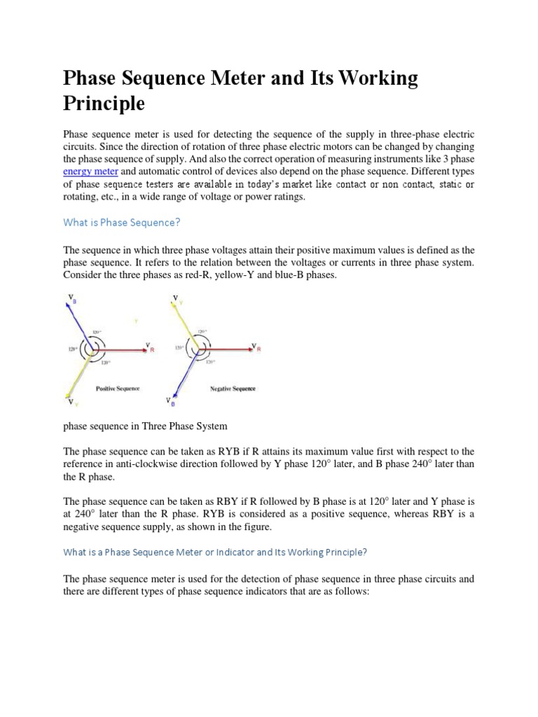 Phase Sequence Meter Principle Pdf Measuring Instrument Inductor