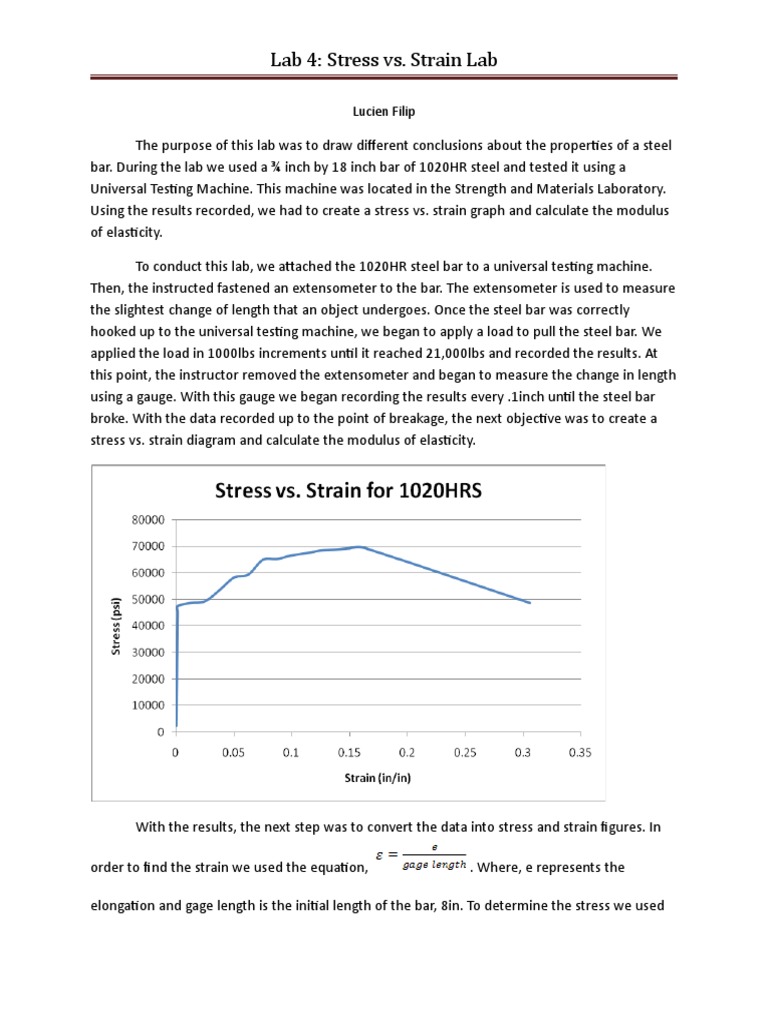 Lab 4: Stress vs. Strain Lab: Lucien Filip | PDF | Elasticity (Physics ...