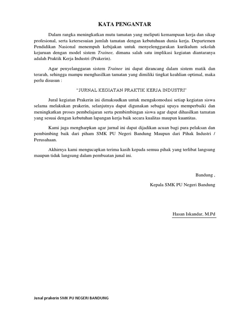 Kata Pengantar Jurnal PKL | PDF | Karier & Perkembangan | Bisnis
