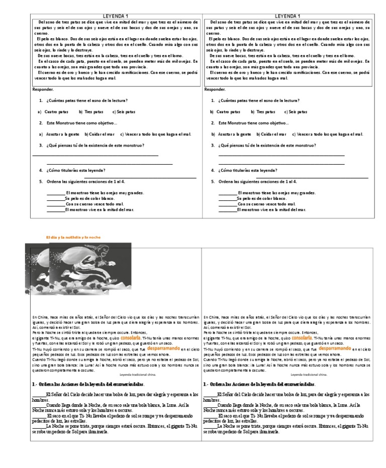 leyendas para comprender 2° basico | Noche | Dom