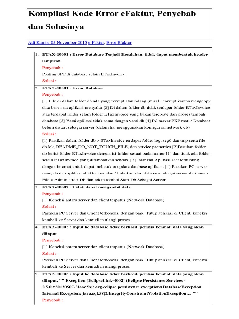 Kompilasi Kode Error EFaktur | PDF