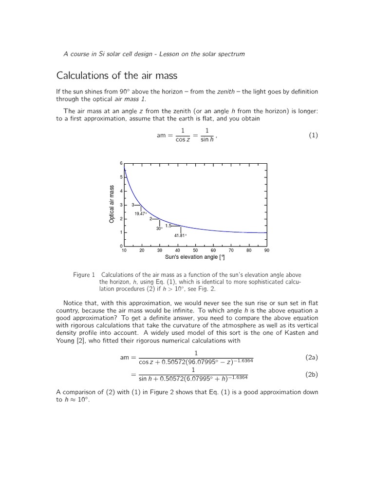 Air Mass Calculation in Solar Energy | PDF | Horizon | Physical Sciences