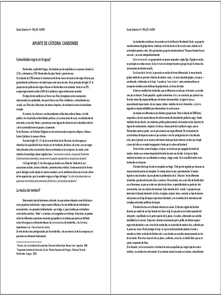 Candombe. Célula Rítmica y Resúmen Histórico | PDF | Ritmo | Carnaval