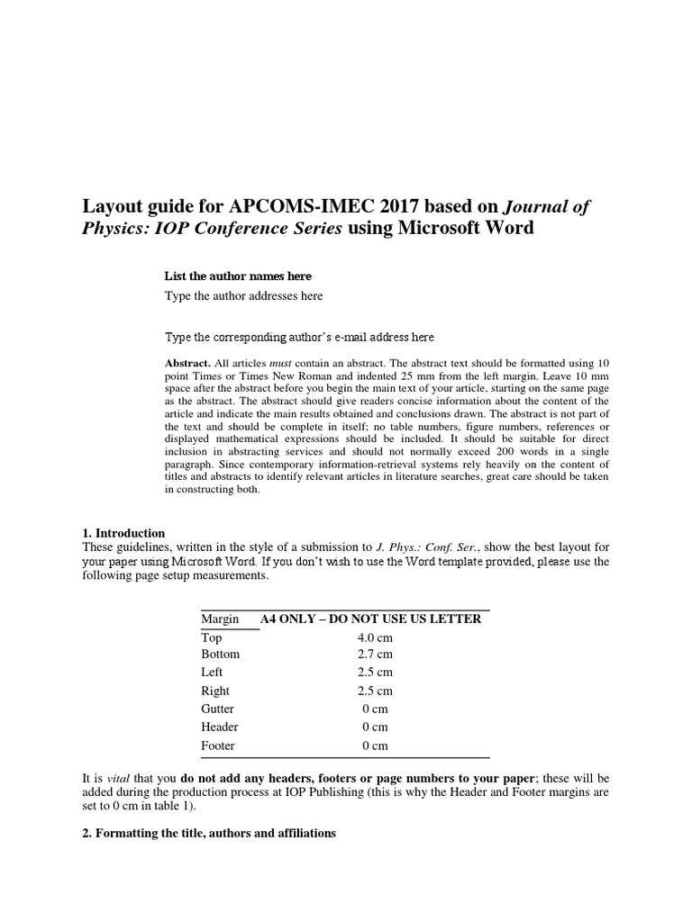 APCOMS-IMEC 2017 Word Layout Guide | PDF | Bracket | Abstract (Summary)