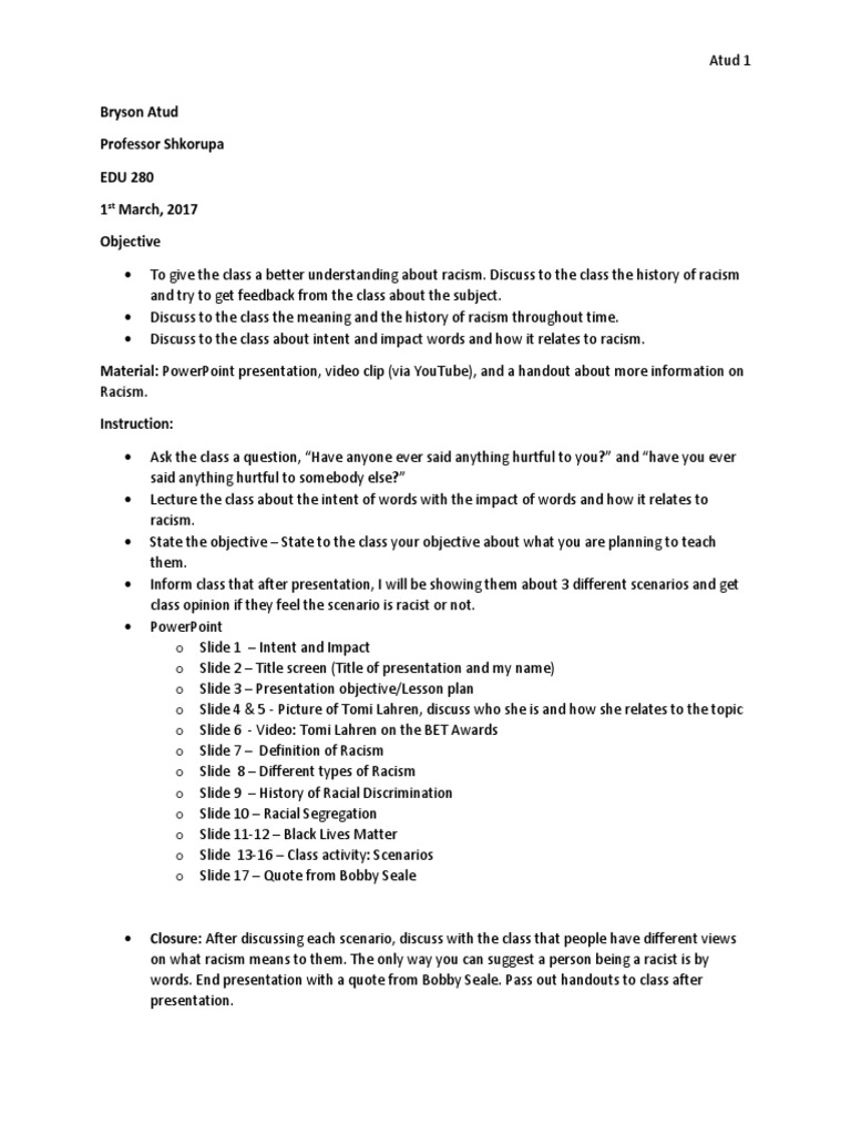 Lesson Plan Racism | PDF | Jim Crow Laws | Cultural Politics