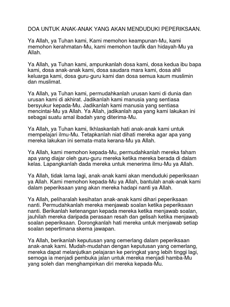 Doa Untuk Anak2 Menduduki Peperiksaan | PDF
