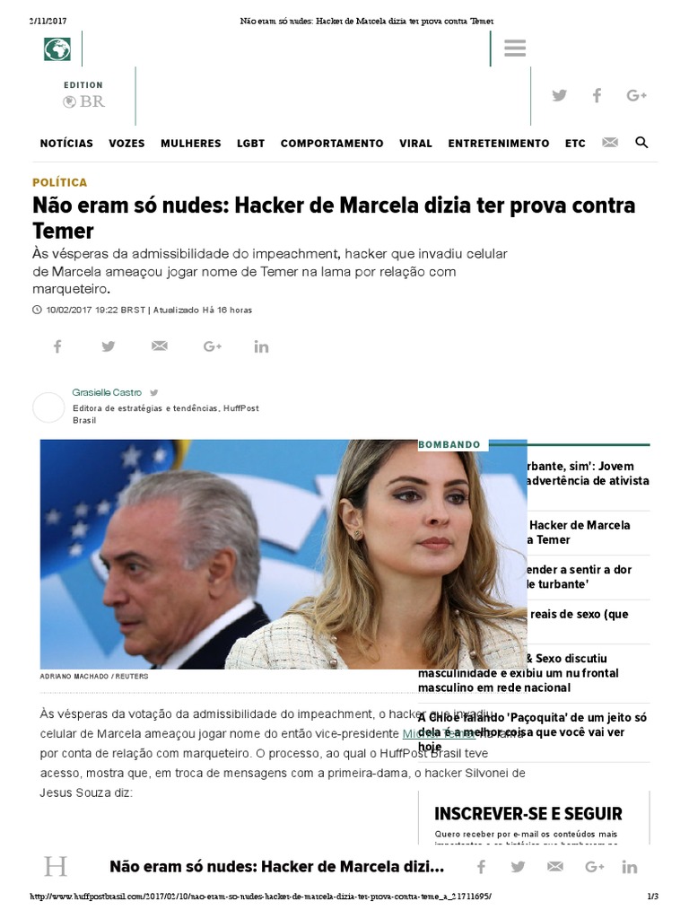 Não Eram Só Nudes - Hacker de Marcela Dizia Ter Prova Contra Temer ...