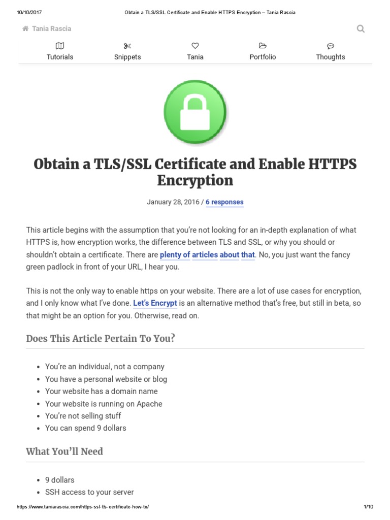 Obtain A TLS - SSL Certificate and Enable HTTPS Encryption - Tania ...