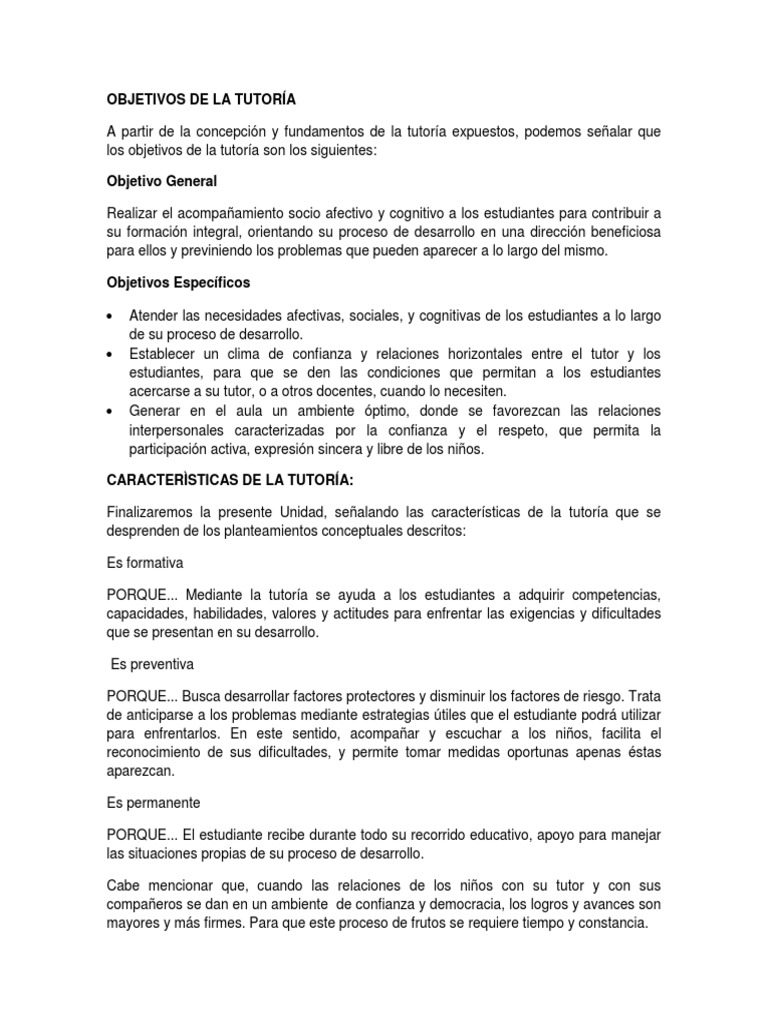 Objetivos y Caracterìsticas de La Tutoria | PDF | Jardín de infancia ...