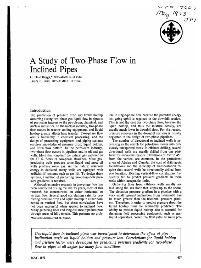 A Study of Two Phase Flow in Inclined Pipes | PDF | Valve | Reynolds Number
