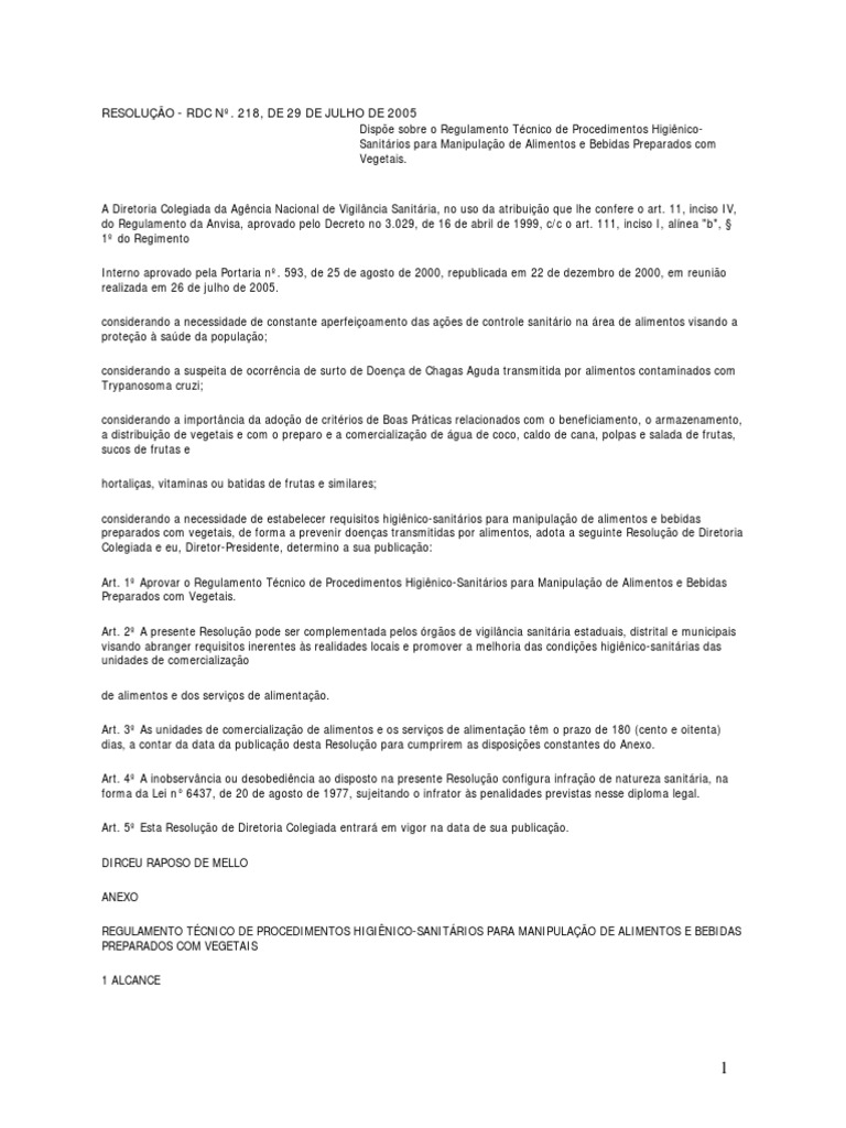 RDC #218 Bebidas de Vegetais | PDF | Alimentos | Embalagem e rotulagem