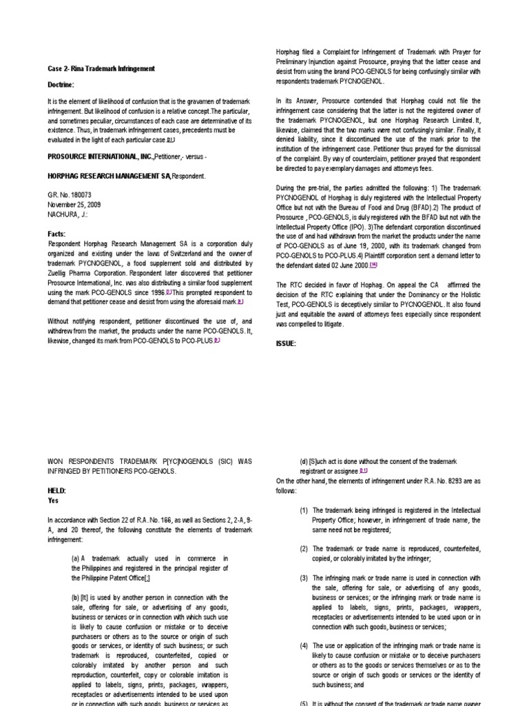 Trademark Infringement Case Analysis | PDF | Trademark Infringement ...