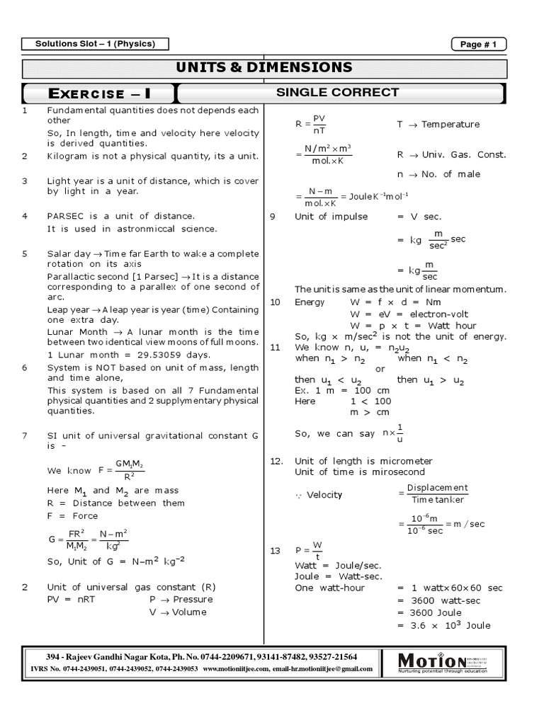 Answer Key Unit & Dimension | PDF | Electronvolt | Physics