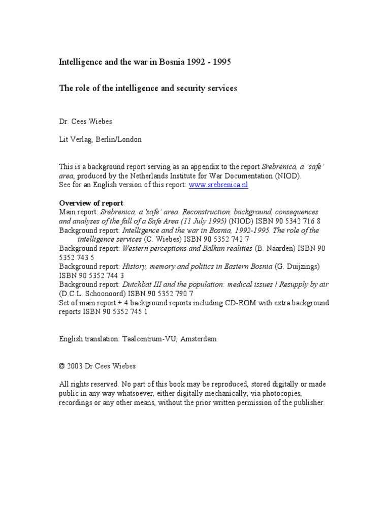 Intelligence and The War in Bosnia 1992 - 1995 | PDF | International ...