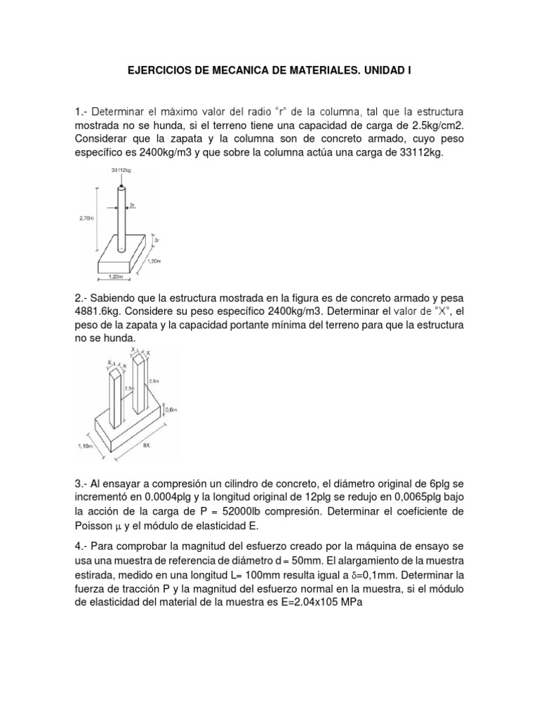 Ejercicios de Mecanica de Materiales Unidad 1-1 | PDF