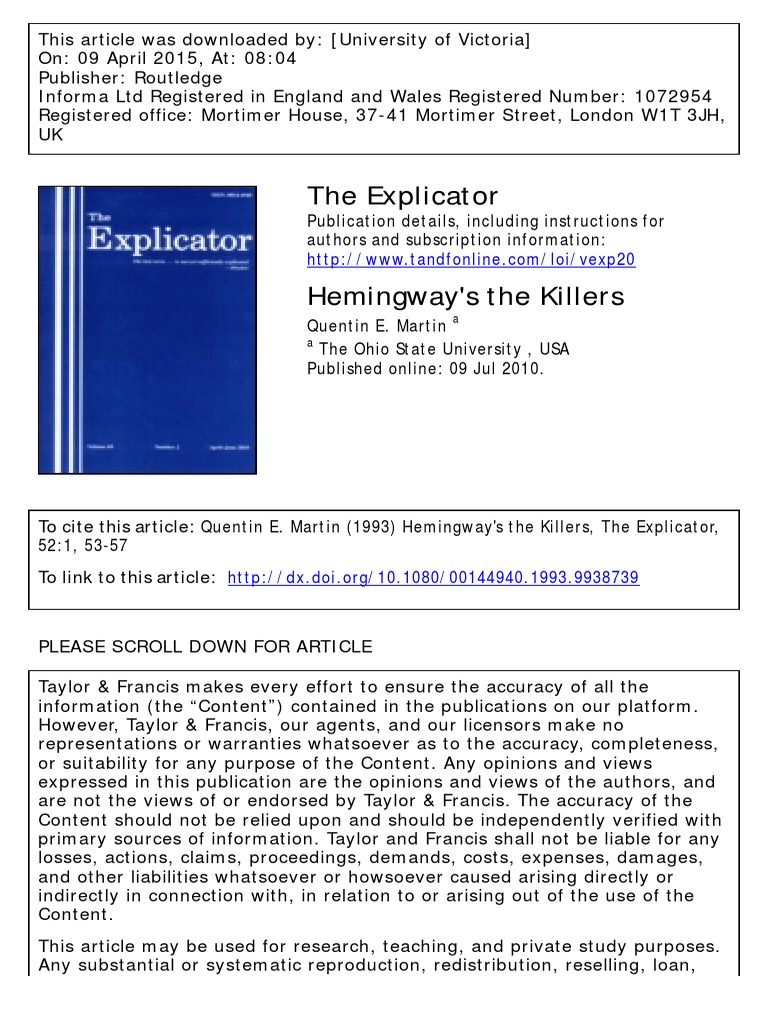 Martin, Quentin - Hemingway's The Killers | PDF | Uncertainty Principle ...