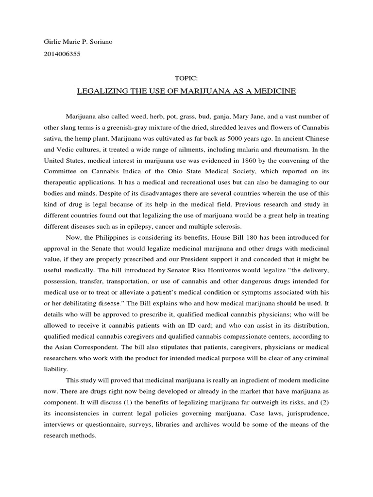 Legalizing The Use of Marijuana As A Medicine | PDF | Cannabis ...