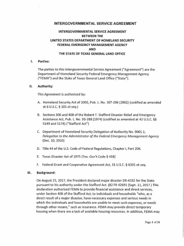 FEMA Contract With Texas General Land Office | PDF